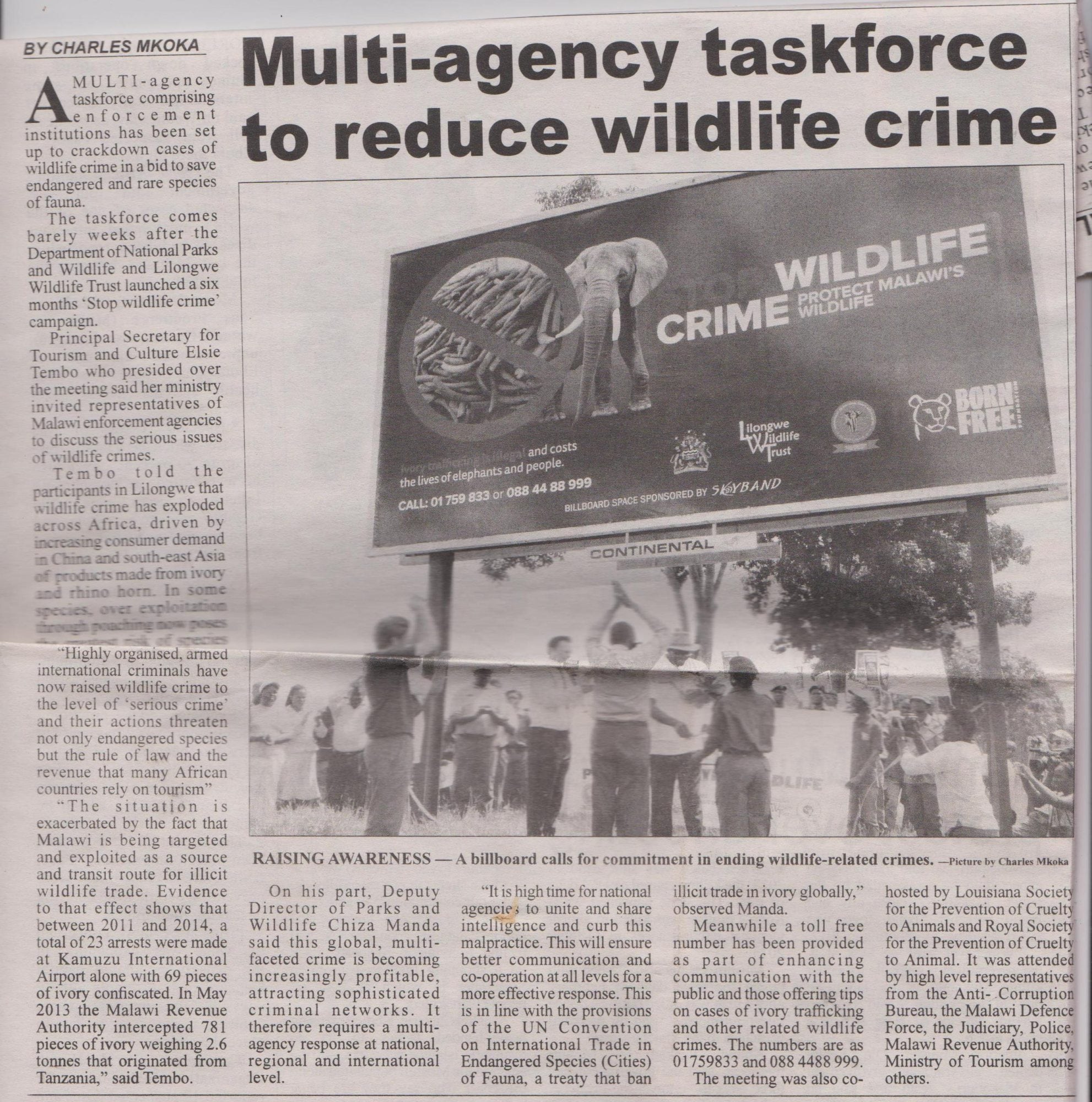 MULTI-AGENCY TASK FORCE TO REDUCE WILDLIFE CRIME - Lilongwe Wildlife Trust